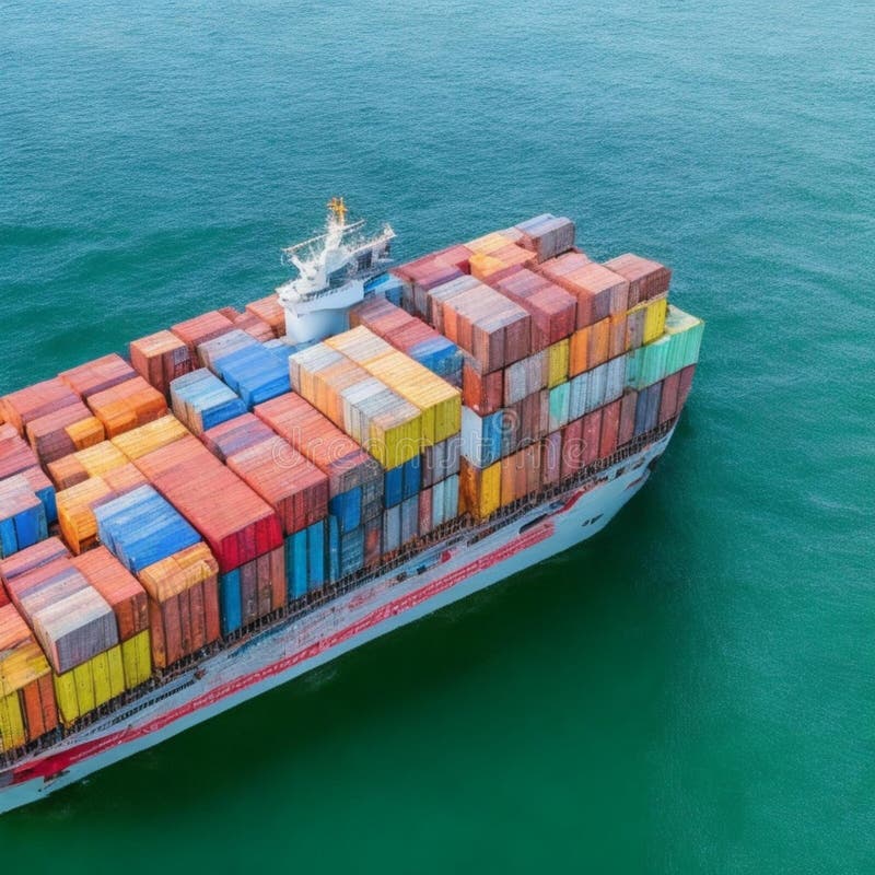 Cargo Ship, Ship with Containers, Ship on the High Seas with Various ...