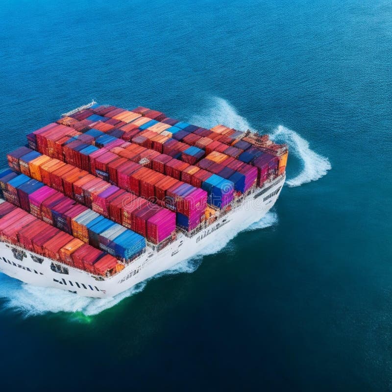 Cargo Ship, Ship with Containers, Ship on the High Seas with Various ...