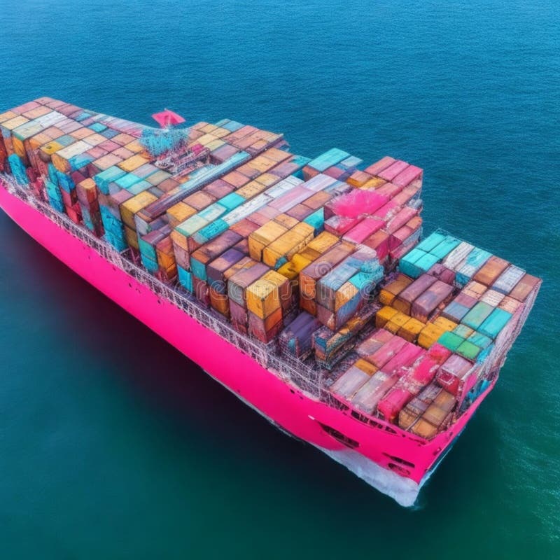 Cargo Ship, Ship with Containers, Ship on the High Seas with Various ...