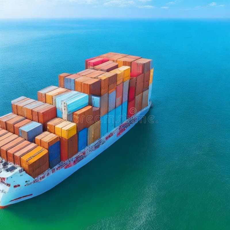 Cargo Ship, Ship with Containers, Ship on the High Seas with Various ...