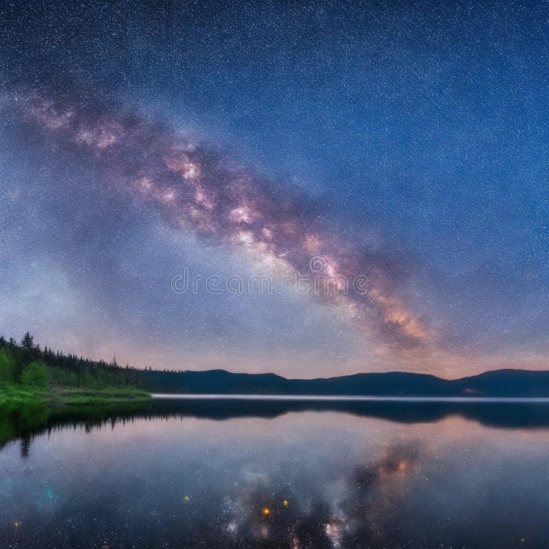 Starry Sky Reflected in Lake. Constellations. Night with Starry Sky ...