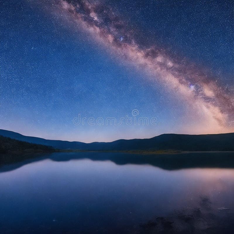 Starry Sky Reflected in Lake. Constellations. Night with Starry Sky ...