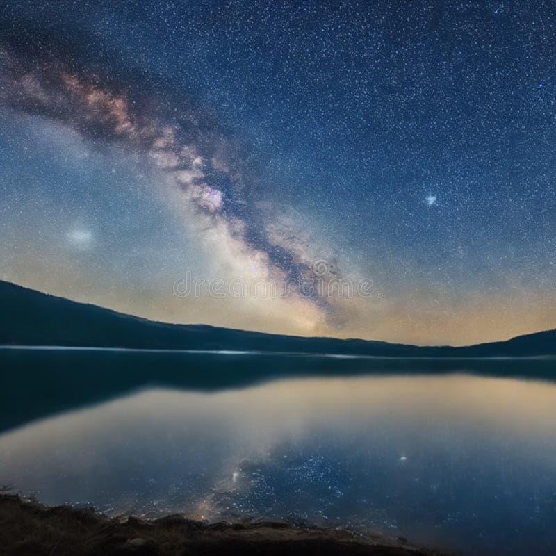 Starry Sky Reflected in Lake. Constellations. Night with Starry Sky ...