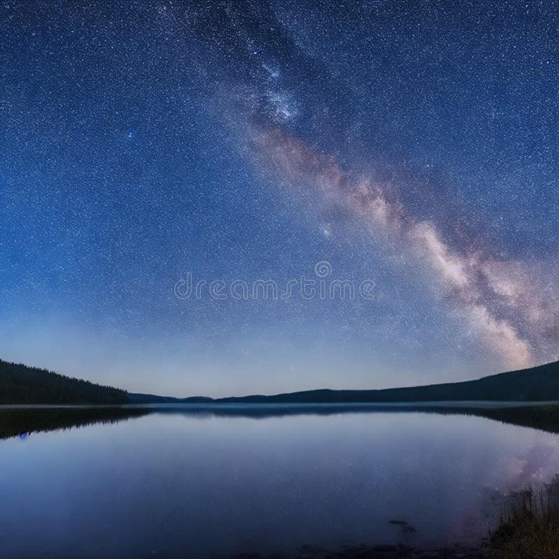 Starry Sky Reflected in Lake. Constellations. Night with Starry Sky ...