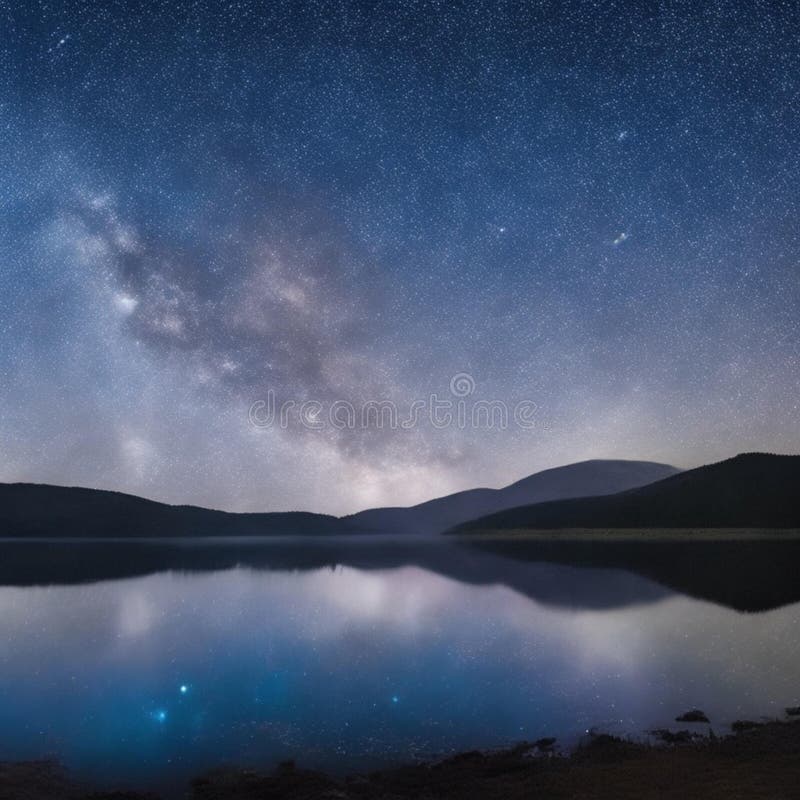 Starry Sky Reflected in Lake. Constellations. Night with Starry Sky ...