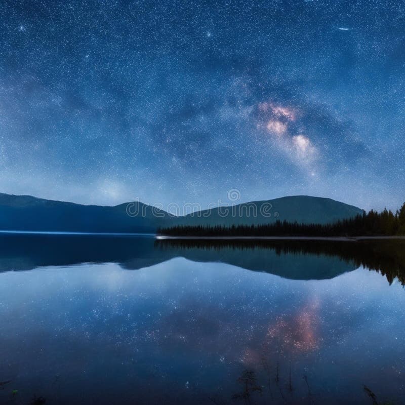 Starry Sky Reflected in Lake. Constellations. Night with Starry Sky ...
