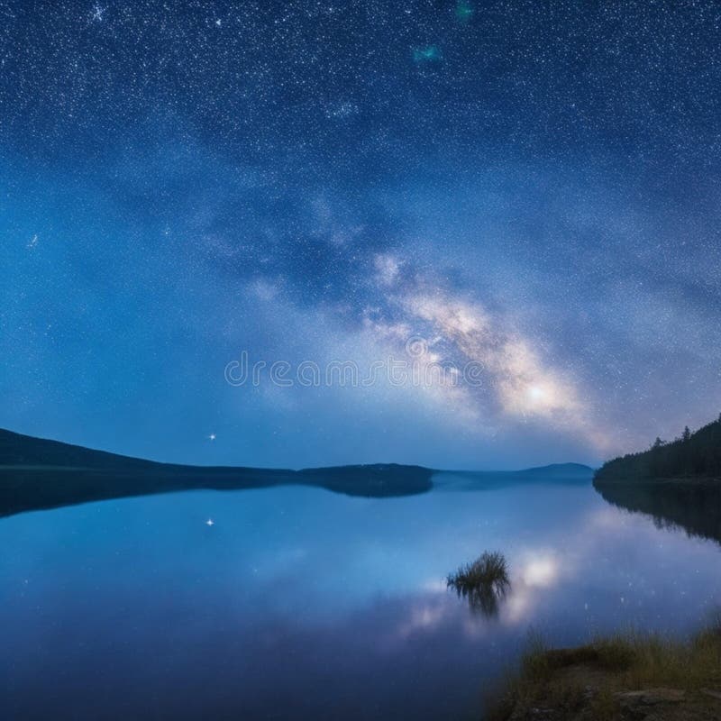 Starry Sky Reflected in Lake. Constellations. Night with Starry Sky ...