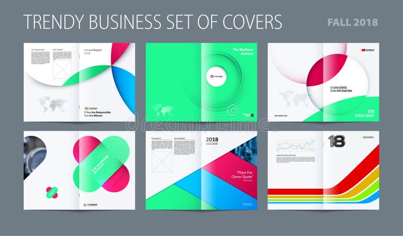 Design Set of Abstract Double-page Brochure with Colourful Circles ...
