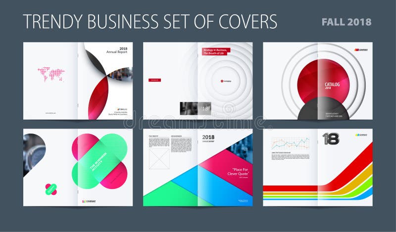 Design Set of Abstract Double-page Brochure with Colourful Circles ...