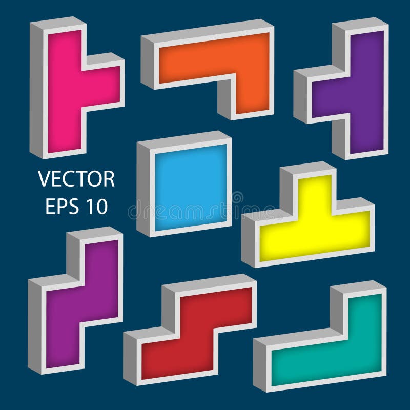 Design Set of 3D Tetris Game Stock Illustration - Illustration of ...