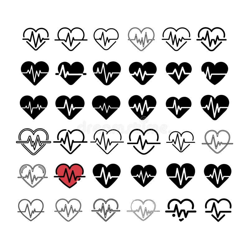 Heartbeat and Heart Icon Set - Medical and Health Symbols Collection ...