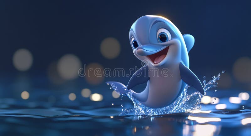 This Design Showcases a Cartoon Dolphin Jumping in Water, Accompanied ...