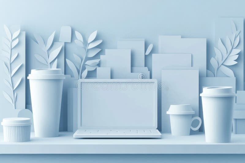 Professional Paper Art Backdrop Featuring Office Elements Like Laptops ...