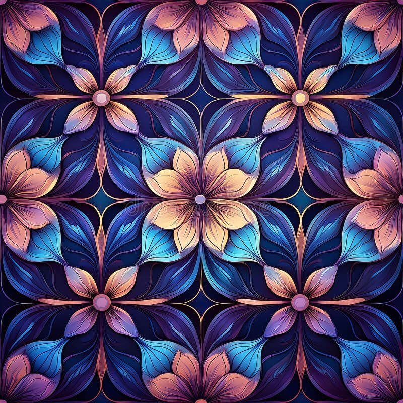 Geometric Blue Winged Flower Pattern Features Sharp Lines and Soft ...