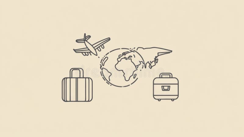 The Design Showcases a Globe, an Airplane in Mid-flight, and Suitcases ...