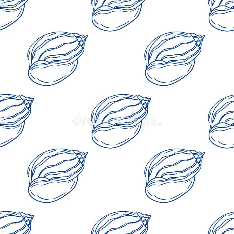 Seamless Pattern of Hand-drawn Seashells on a White Background for ...