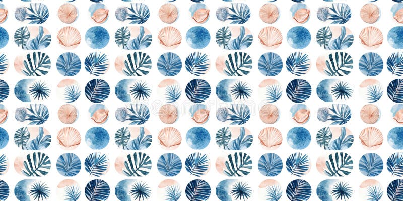 Seamless Pattern Featuring Tropical Leaves and Coastal Elements in ...