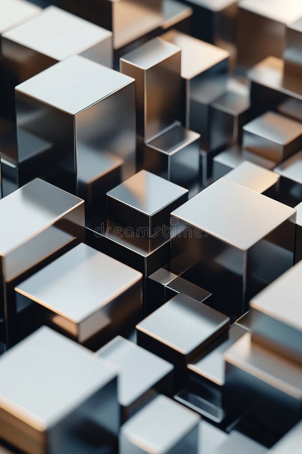 This Design Showcases Stacked 3D Blocks in Varied Neutral and Metallic ...
