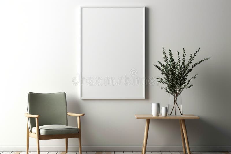 Design Simplicity Empty Frame Mockup on White Wall Background Interior ...