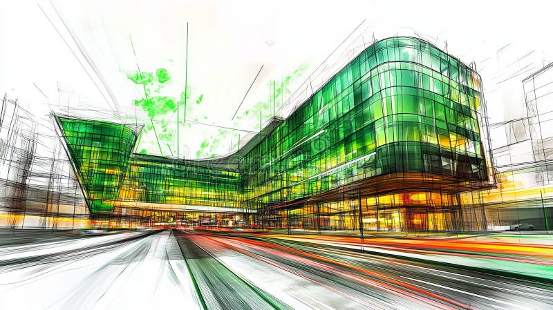 Design Sketch for a Modern Green Building Concept that Features Eco ...