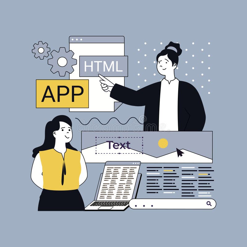 Design Software Development Concept for Modern Web Design. People Creating Program Code on Html ...