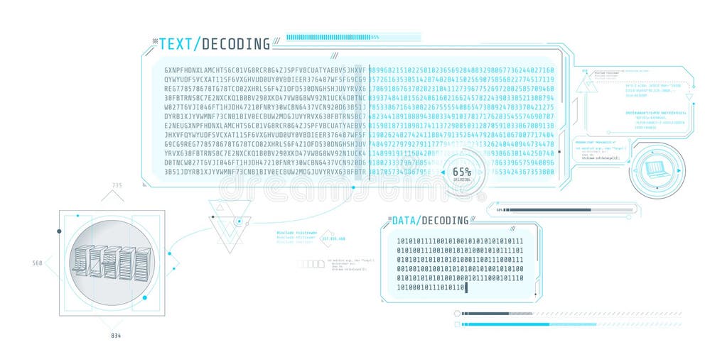 Server Data Processing Interface with Text Decoding. Stock Vector - Illustration of binary ...