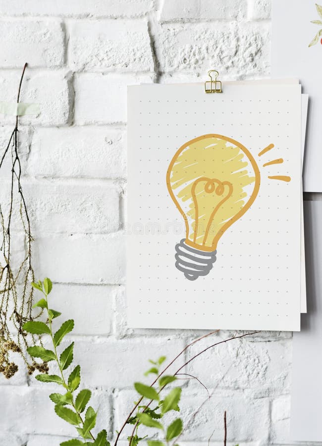 Light Bulb Drawn on Paper Poster on White Wall Stock Photo - Image of ...