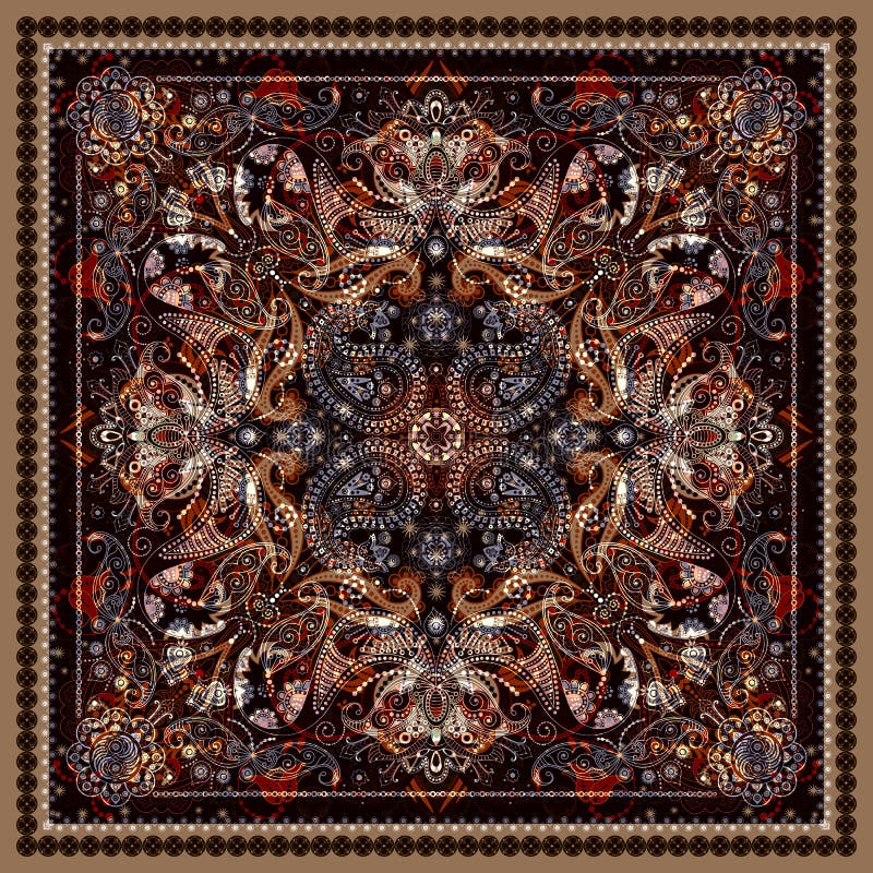 Design for Square Pocket, Shawl, Textile. Abstract Paisley Floral ...