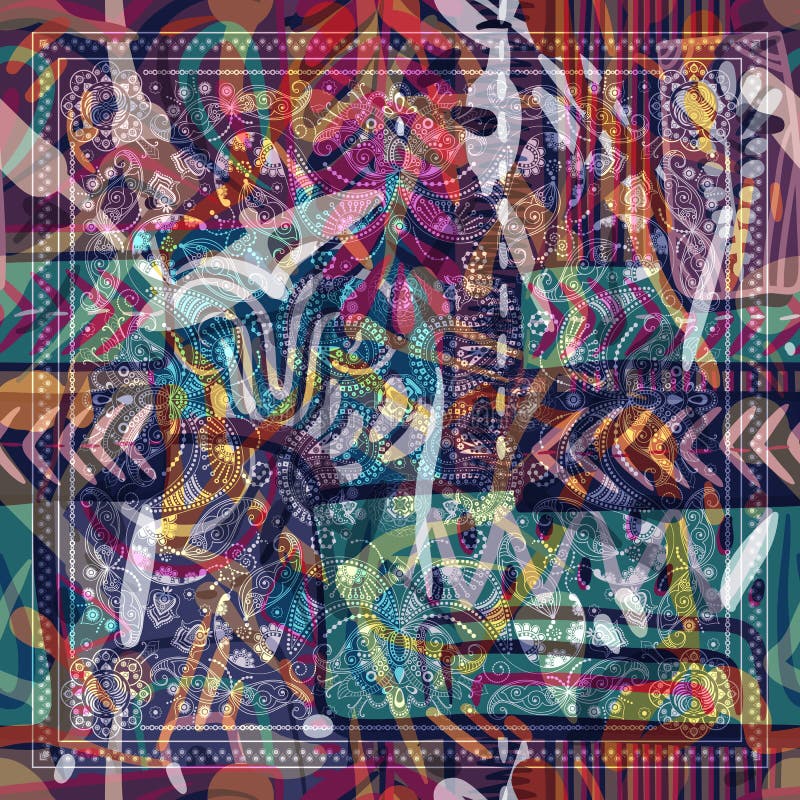 Design for Square Pocket, Shawl, Textile. Abstract Paisley Floral ...