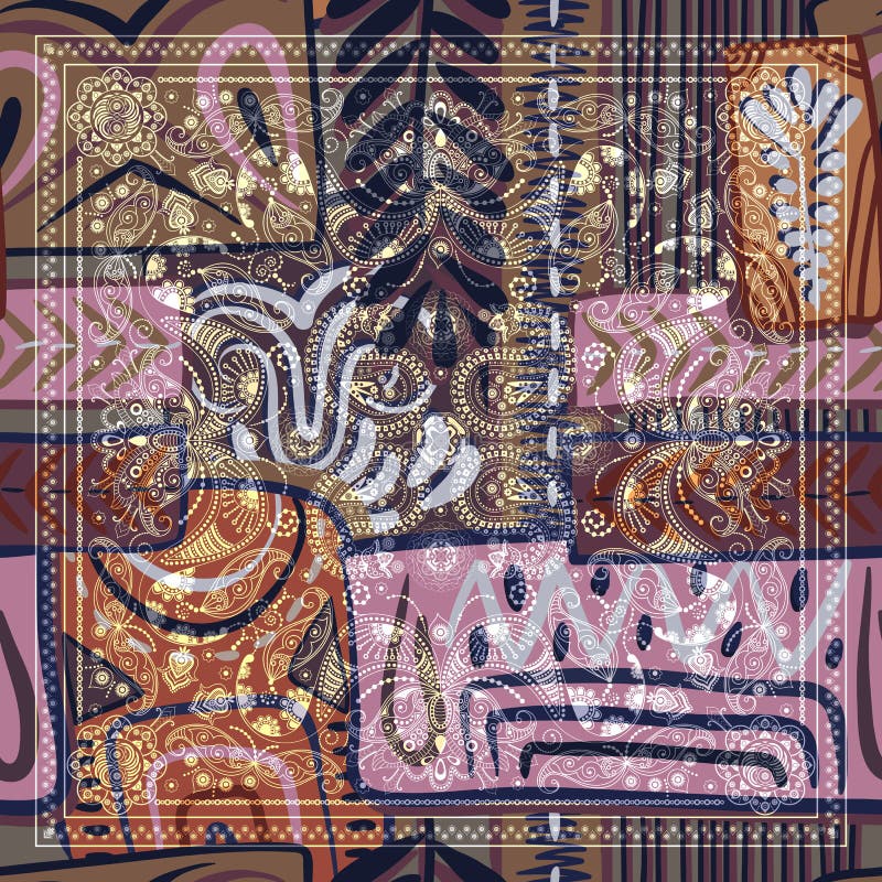 Design for Square Pocket, Shawl, Textile. Abstract Paisley Floral ...