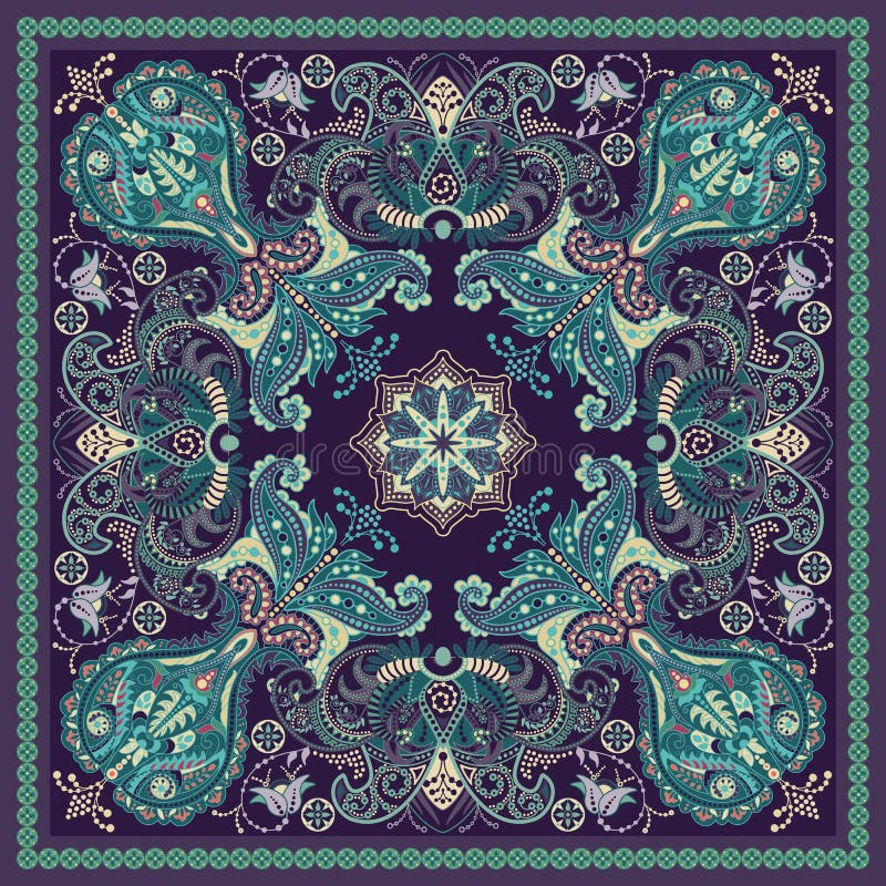 Design for Square Pocket, Shawl, Textile. Paisley Floral Pattern Stock ...