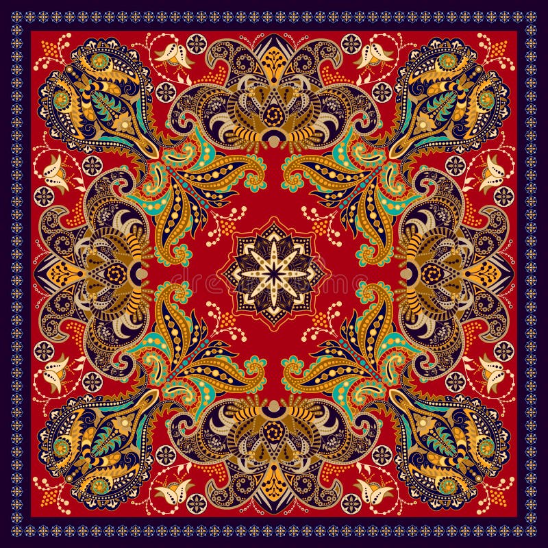 Design for Square Pocket, Shawl, Textile. Paisley Floral Pattern Stock ...