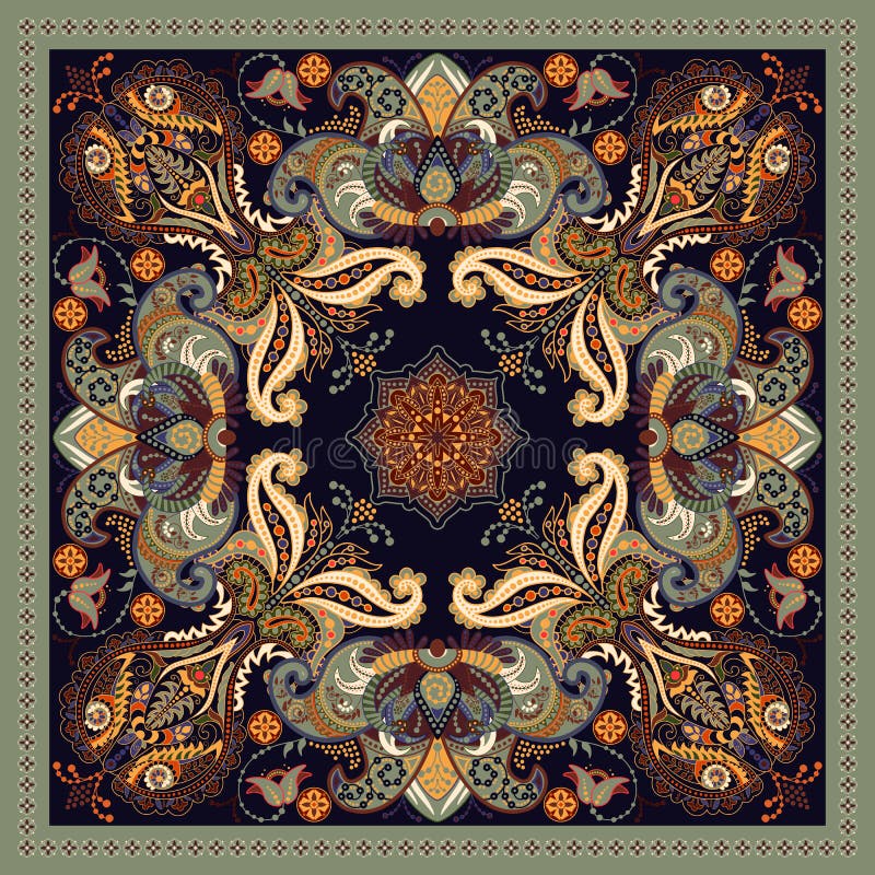 Design for Square Pocket, Shawl, Textile. Paisley Floral Pattern Stock ...