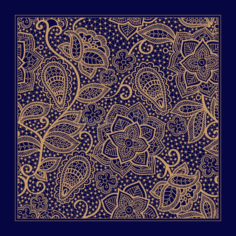 Design for Square Pocket, Shawl, Textile. Paisley Floral Pattern Stock ...