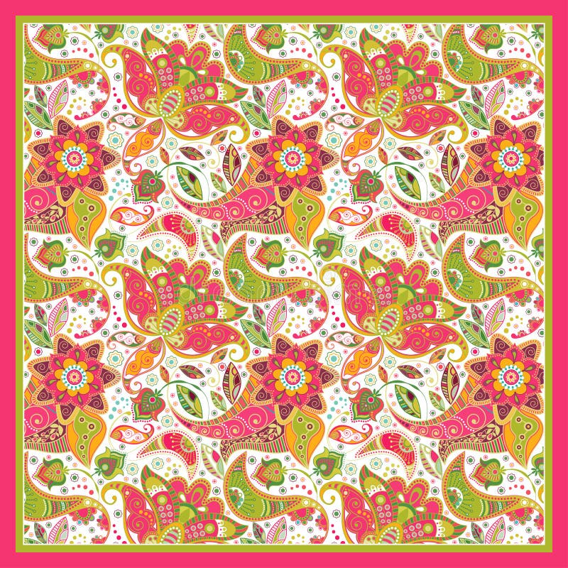 Design for Square Shawl, Textile Stock Illustration - Illustration of ...