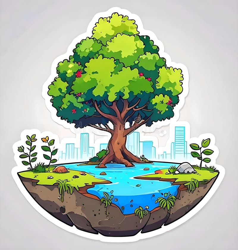 An Eco-friendly Sticker with a Tree and Water Stock Illustration ...