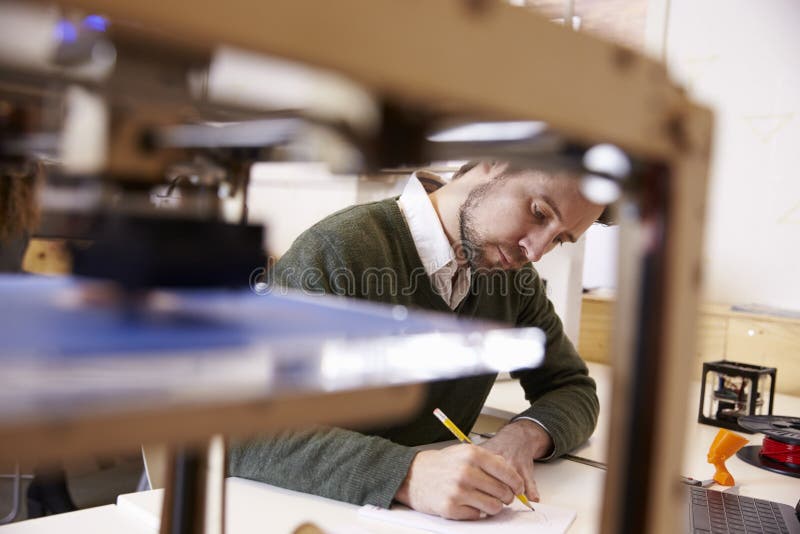 Drucker In Design Studio Team Of Designers Working Withs 3D Stockfoto ...