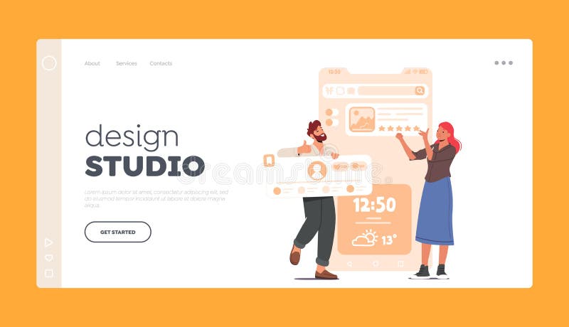 Design Studio Landing Page Template. Designer Characters Working on Website or Application. Ui ...