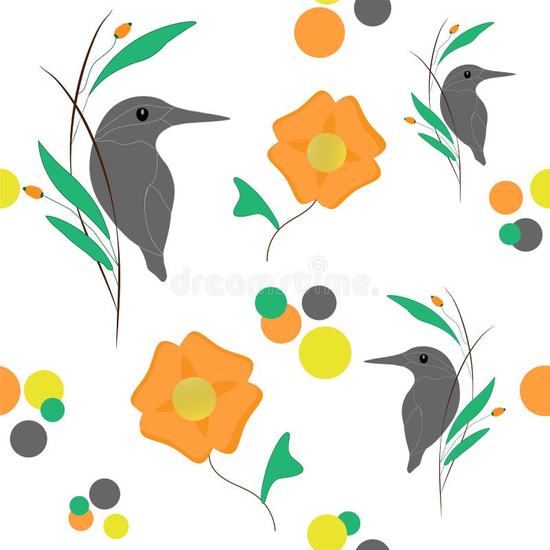 Birds and Flowers Repeated Vector Pattern, Design Suitable for Digital ...