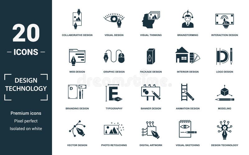 Design Technology Icon Set. Monochrome Sign Collection with ...