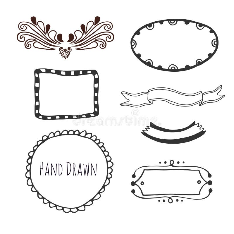 Design Tecknad Elementhand Gulliga Enkla Ramar Vektor Illustrationer ...