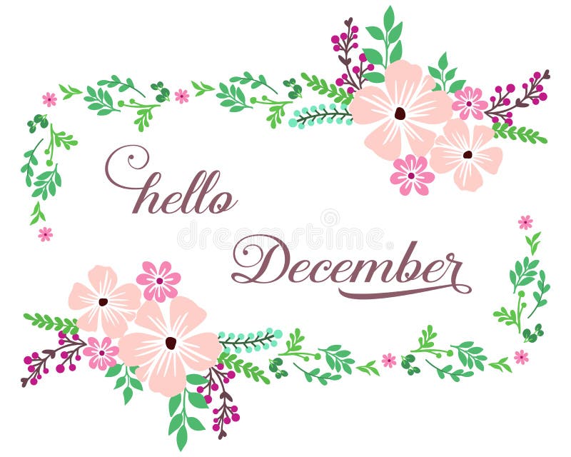 Design Template of Card Hello December, with Shape Ornate of Green ...