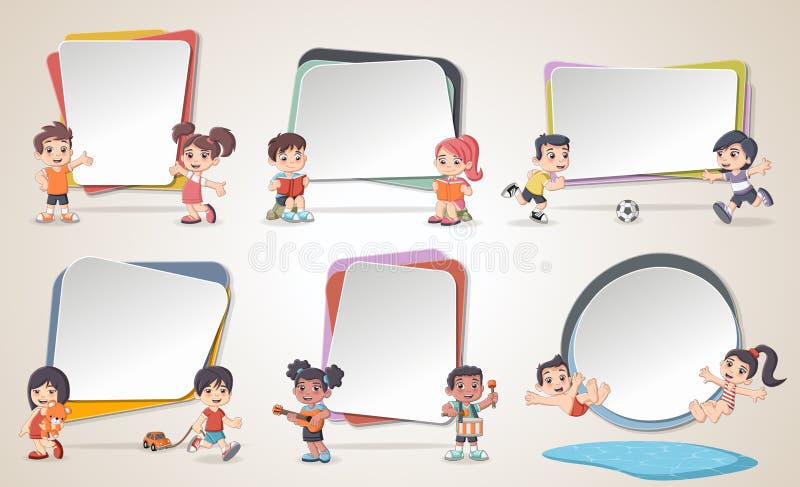 Design Text Box Frame Backgrounds with Cartoon Children Stock Vector ...