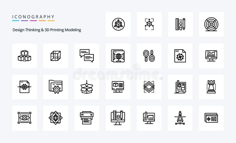25 Design Thinking and D Printing Modeling Line Icon Pack Stock Vector ...