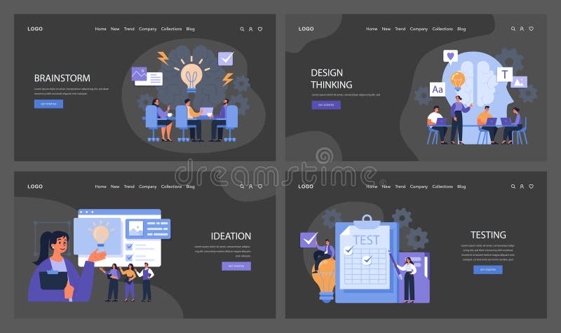 Design Thinking Dark or Night Mode Web Layout Set. from Brainstorm ... Design Thinking Dark or Night Mode Web Layout Set. from Brainstorm ...