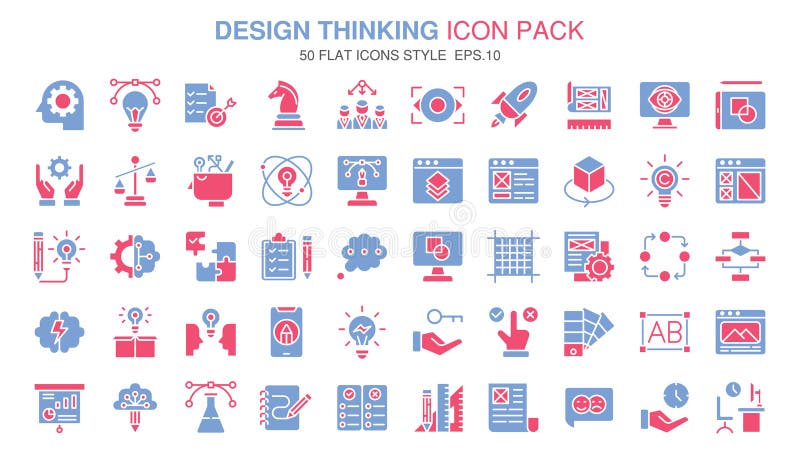 Design Thinking Flat Two Color Icon Set.Vector Illustration Stock Vector - Illustration of icons ...