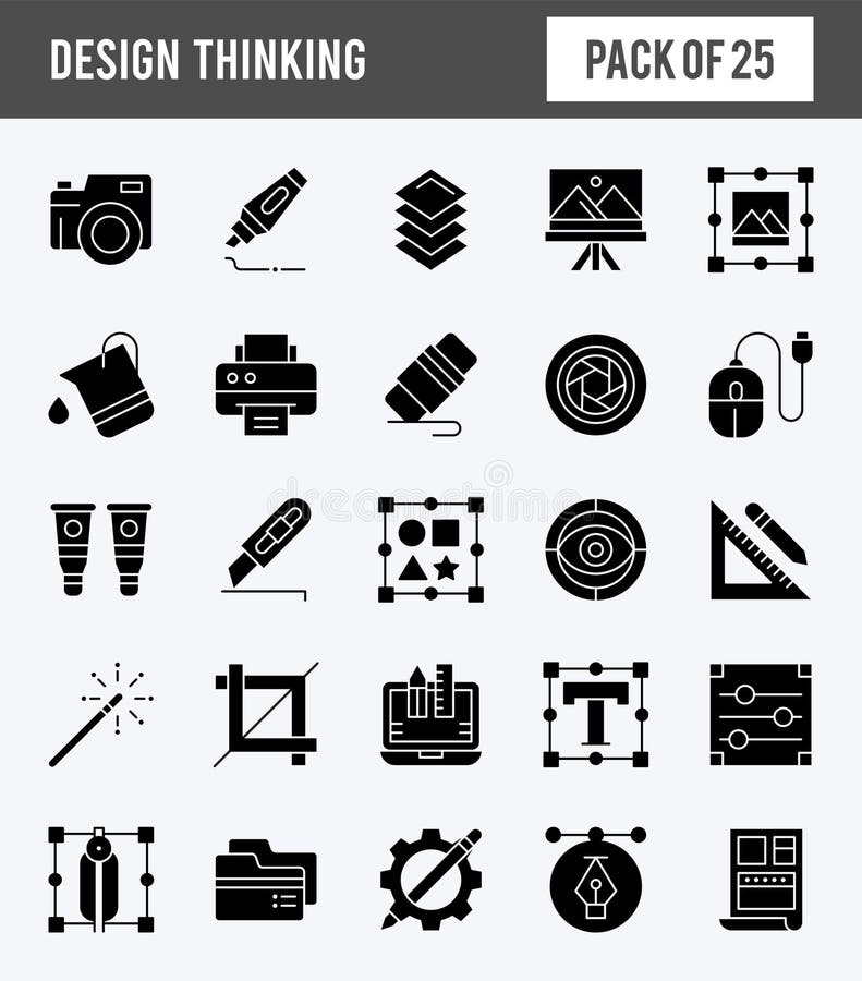 25 Design Thinking Glyph Icon Pack. Vector Illustration Stock Vector ...