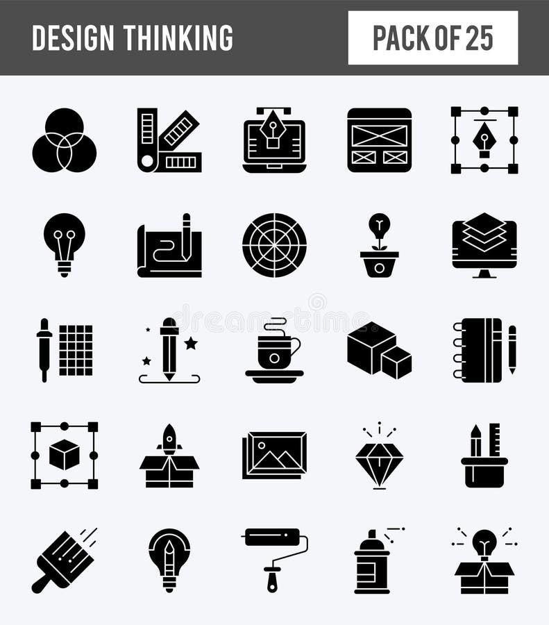 25 Design Thinking Glyph Icon Pack. Vector Illustration Stock Vector ...
