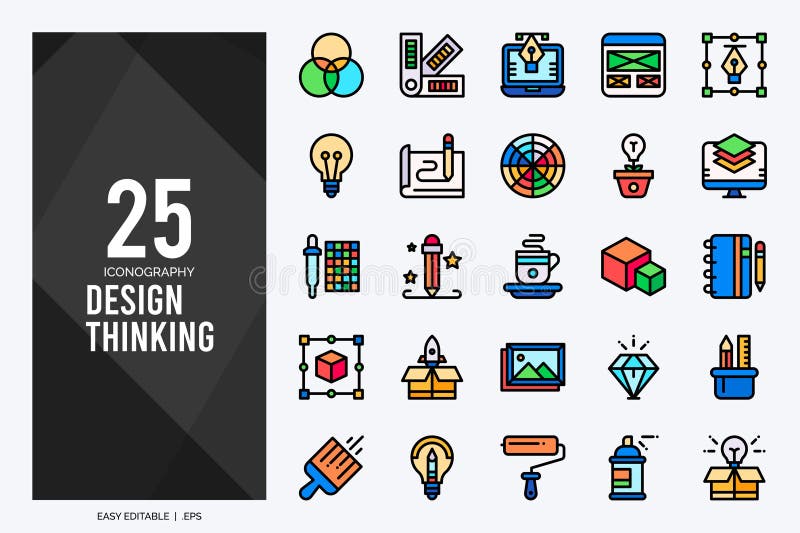 25 Design Thinking Lineal Color Icon Pack. Vektorgrafik Vektor Abbildung - Illustration von ...