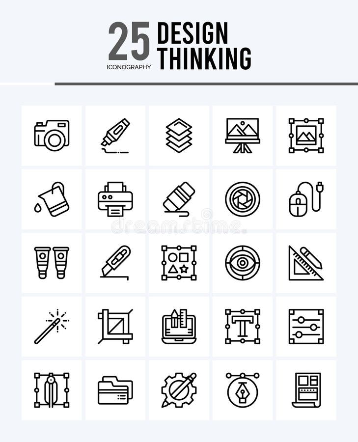 25 Design Thinking Outline Icons Pack Vector Illustration Stock Vector ...